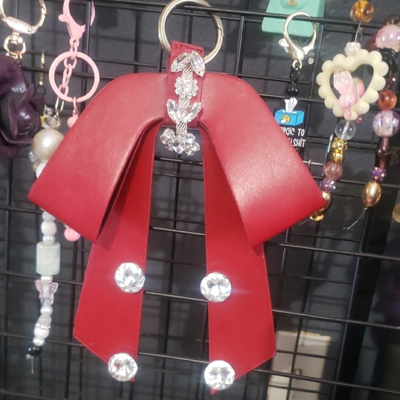 Accessories | Red Leather Keychain With Rhinestone Accents | Poshmark